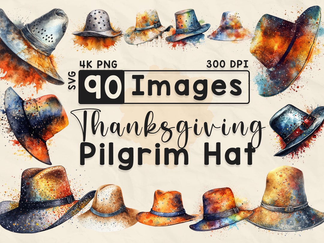 90 Thanksgiving Pilgrim Hat Clipart, Watercolor Clipart, Fall Season ...