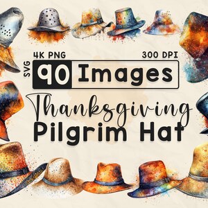 90 Thanksgiving Pilgrim Hat Clipart, Watercolor Clipart, Fall Season ...