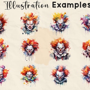 52 Halloween Scary Clown Clipart, Watercolor Clipart, Halloween PNG ...