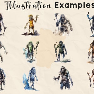 48 Spooky Halloween Zombie Caveman Clipart, Watercolor Clipart ...