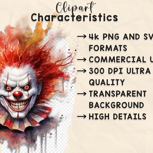 52 Halloween Scary Clown Clipart, Watercolor Clipart, Halloween PNG ...