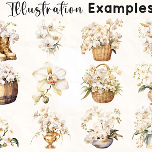 304 White and Gold Orchids Clipart Bundle, Watercolor Floral Clipart ...