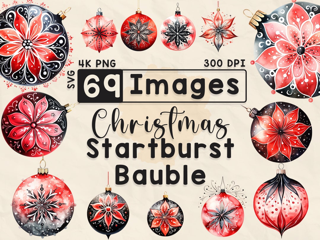 69 Christmas Starburst Bauble Clipart, Watercolor Clipart, Festive ...