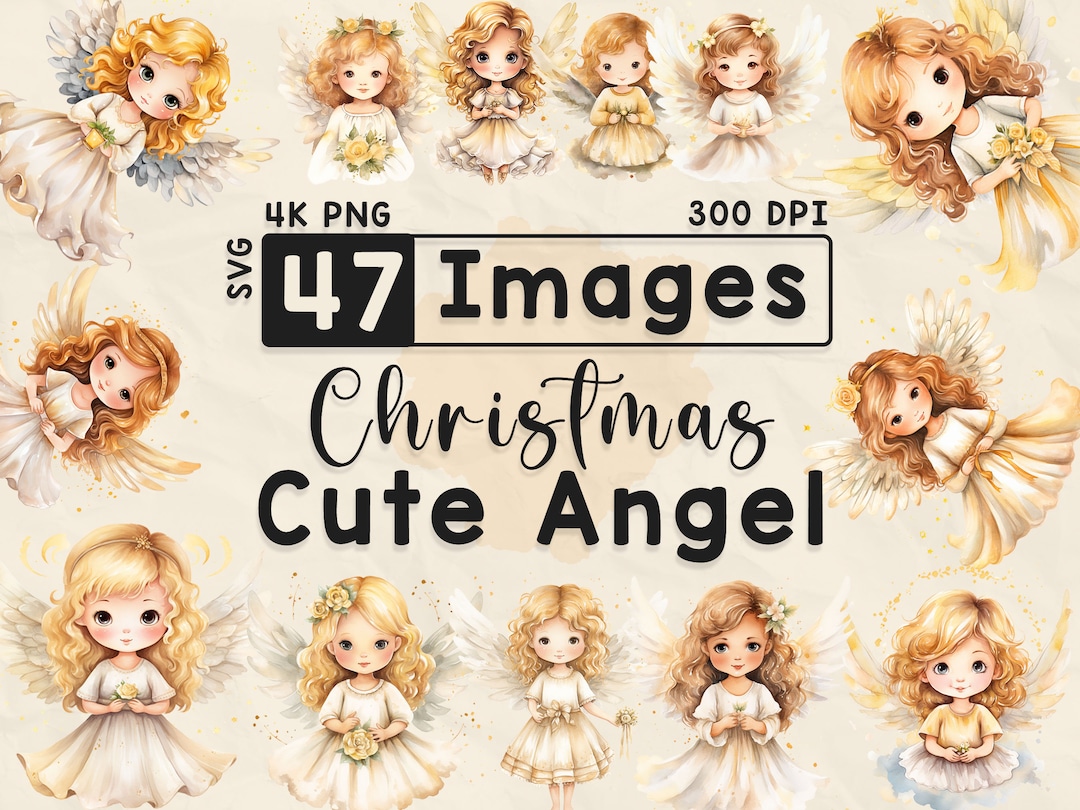 Christmas Cute Angel Clipart, Watercolor Clipart, Christmas PNG, Saint ...