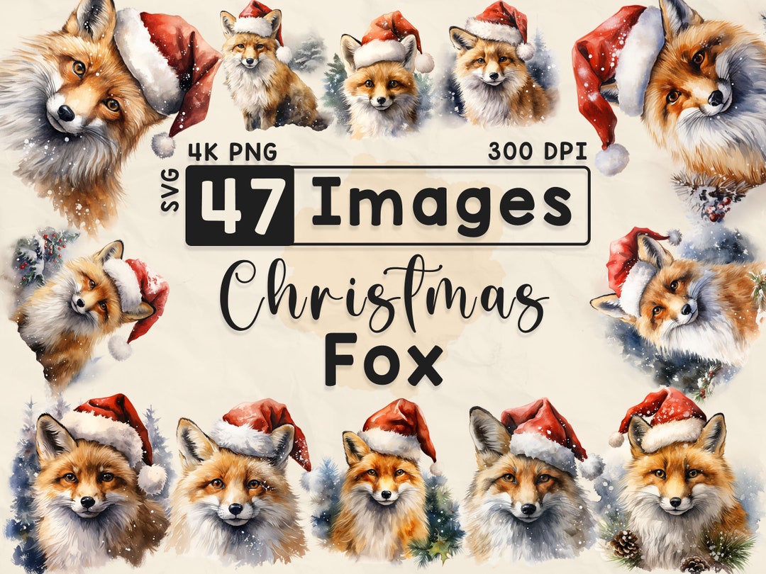 Christmas Fox Clipart, Watercolor Clipart, Christmas PNG, Fox With ...