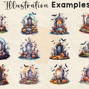 66 Halloween Graveyard Clipart, Watercolor Clipart, Halloween PNG ...