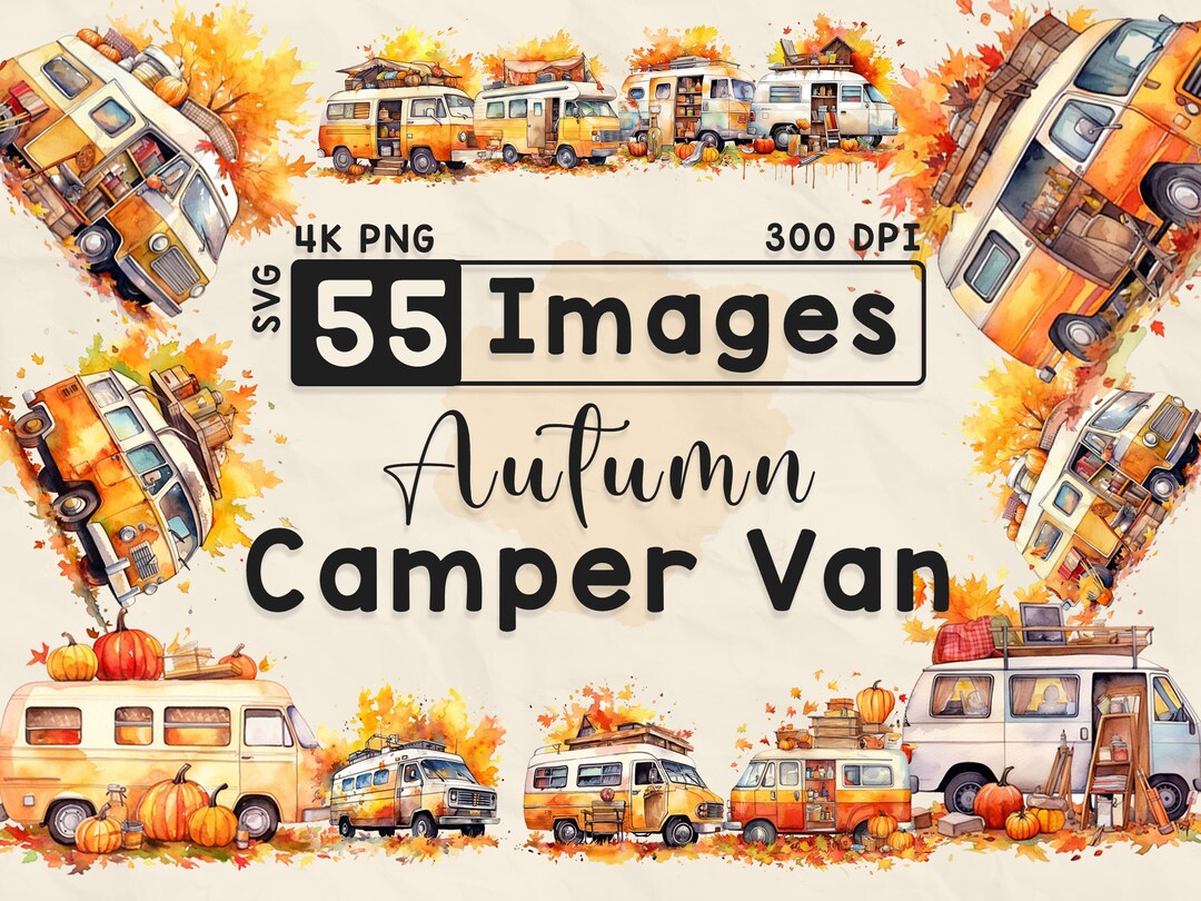 55 Autumn Camper Van Clipart, Watercolor Clipart, Fall Season ...