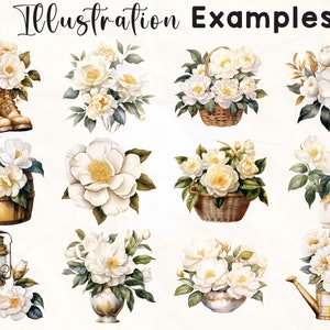 152 White and Gold Camellias Clipart Bundle, Watercolor Floral Clipart ...