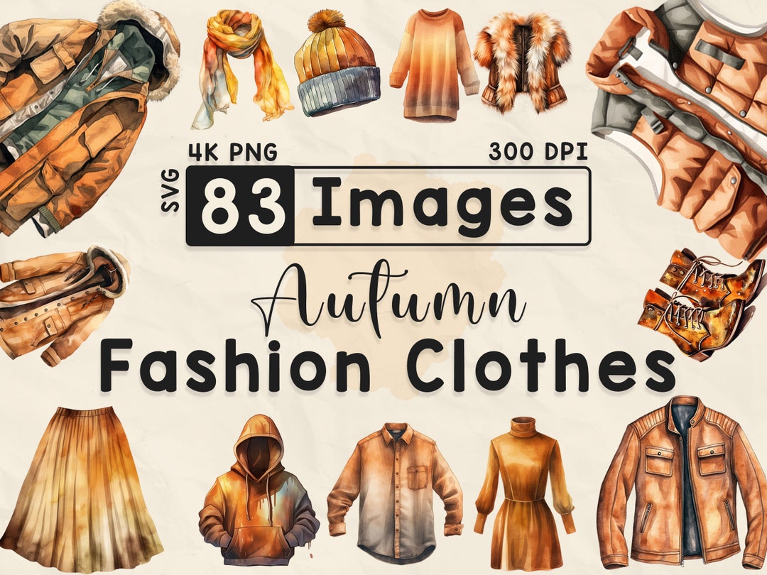 83 Autumn Fashion Clothes Clipart, Watercolor Clipart, Fall Season ...