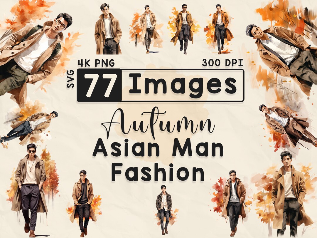 77 Autumn Asian Man Clipart, Watercolor Clipart, Fall Season, Scrapbook ...