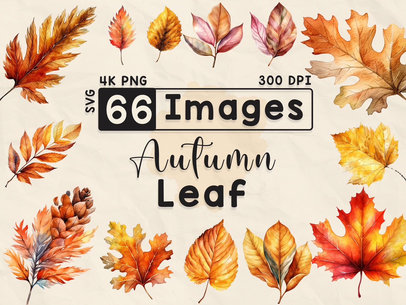 66 Autumn Leaf Clipart, Watercolor Clipart, Fall Season, Scrapbook ...