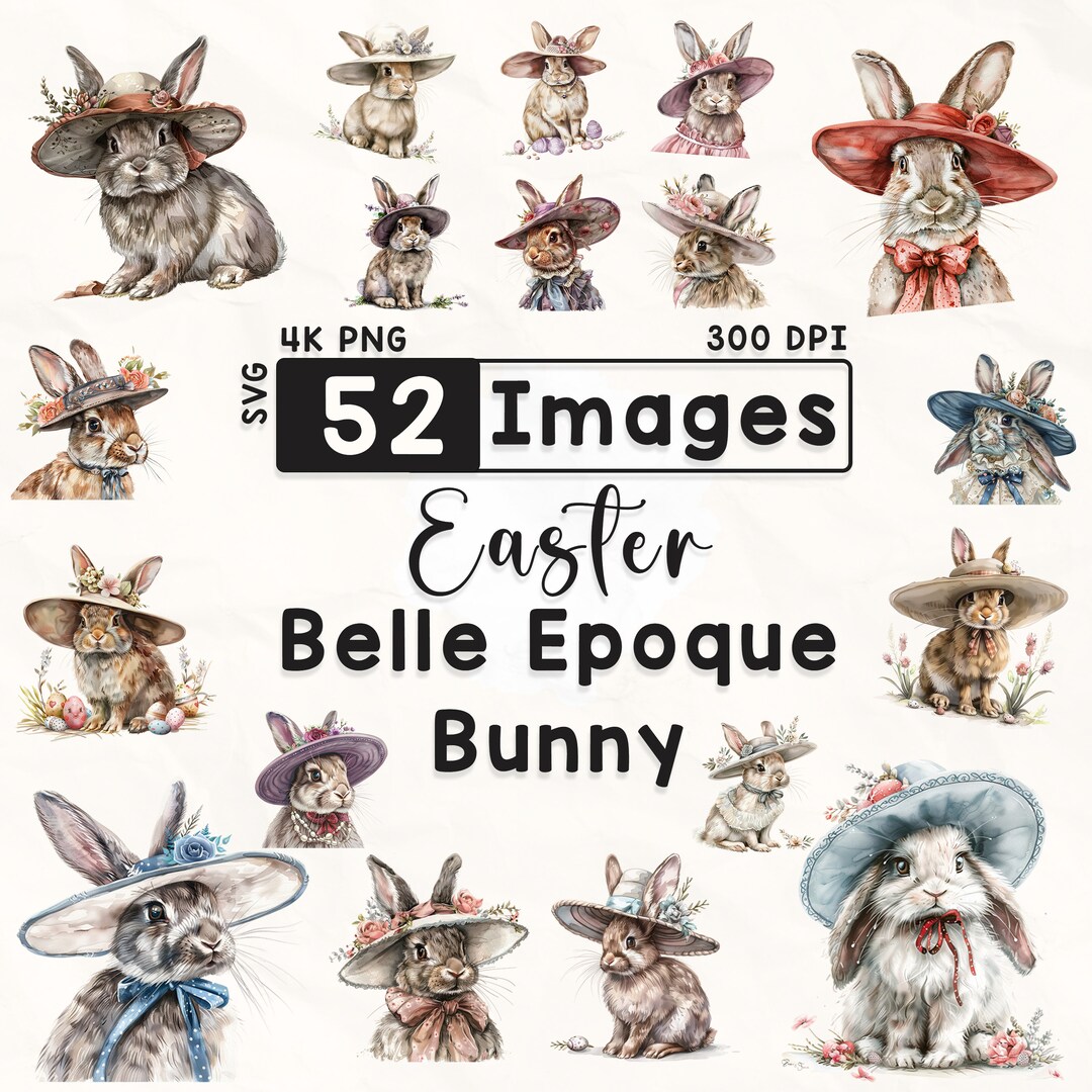 52 Easter Bunnies Clipart Bundle, Watercolor Easter Clipart, Bunny ...