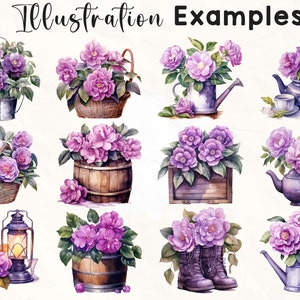 301 Purple Camellias Clipart Bundle, Watercolor Floral Clipart ...