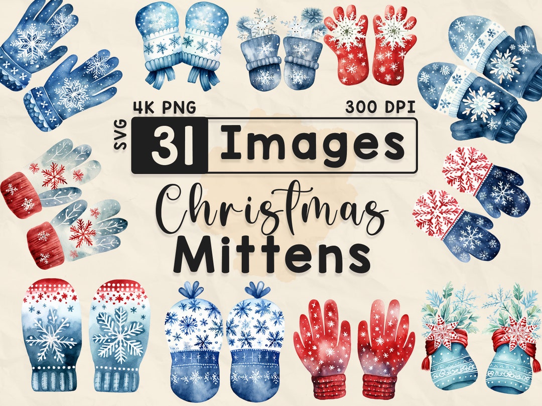 Christmas Mittens Clipart, Watercolor Clipart, Christmas PNG, Scrapbook ...