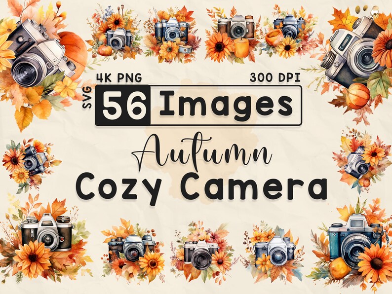 56 Autumn Boho Camera Watercolor Clipart Fall Clipart - Etsy