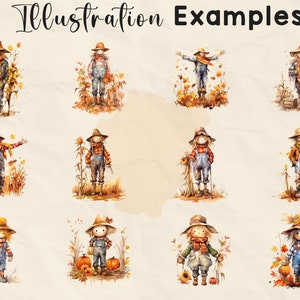 50 Autumn Scarecrow Clipart, Watercolor Clipart, Fall Season, Scrapbook ...