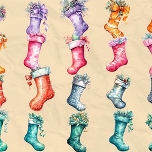 77 Christmas Stocking Clipart, Watercolor Clipart, Christmas PNG ...