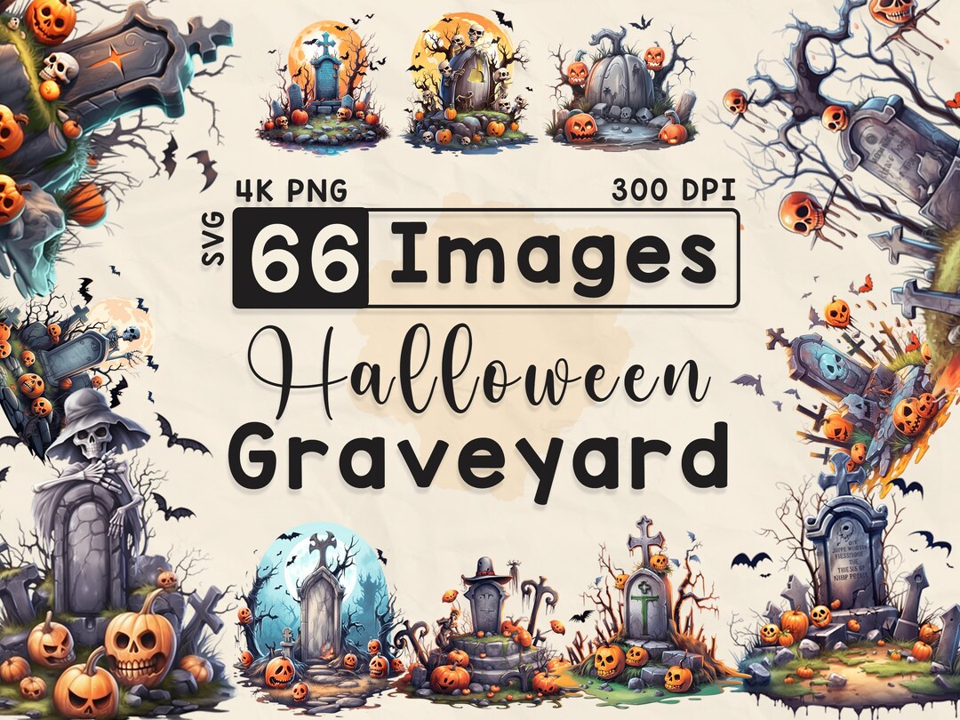 66 Halloween Graveyard Clipart, Watercolor Clipart, Halloween PNG ...