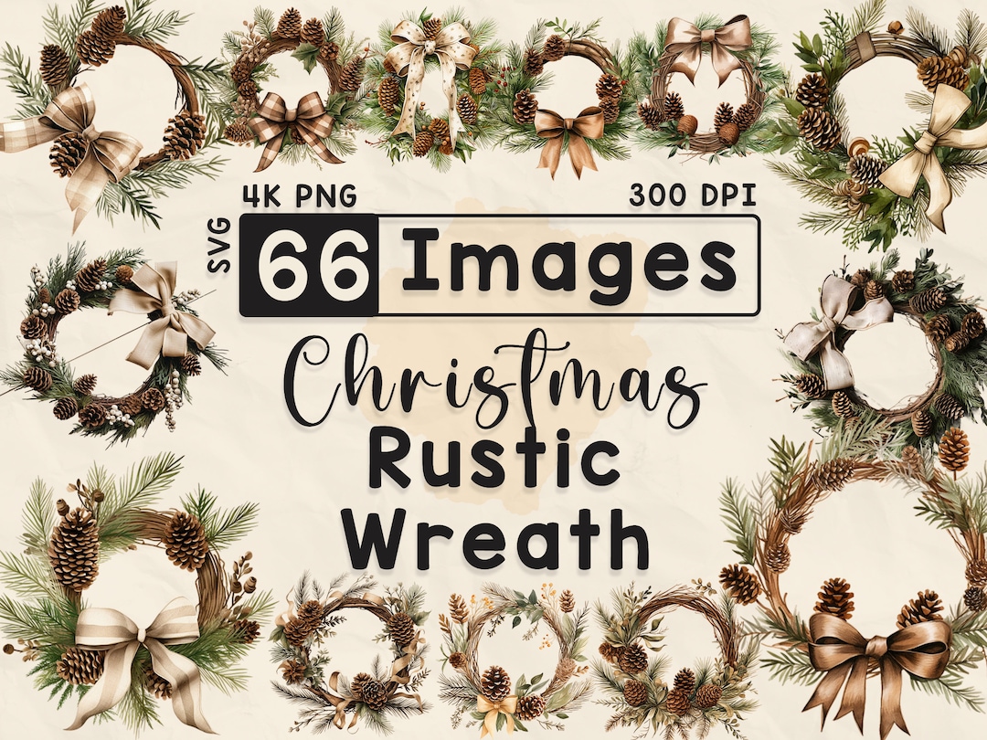66 Christmas Rustic Wreath Clipart Watercolor Clipart - Etsy
