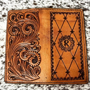 Tooled Leather Roper Wallet - Etsy