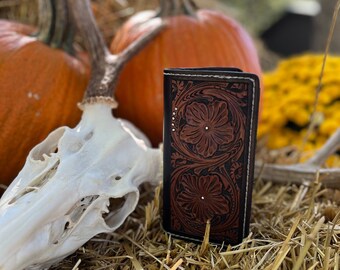 Tooled Leather Roper Wallet - Etsy