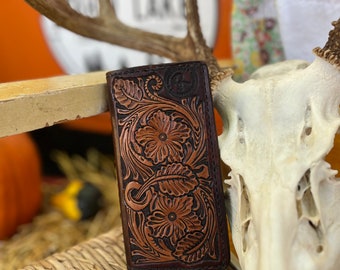 Tooled Leather Roper Wallet - Etsy