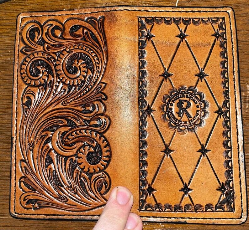 Tooled Leather Roper Wallet - Etsy