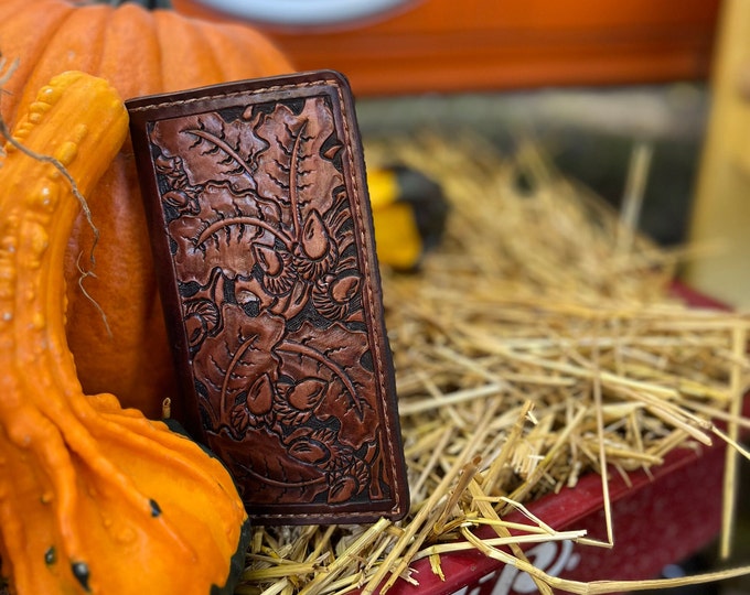 Oak Pattern Tooled Roper Wallet - Etsy