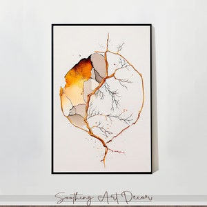 Gold Textured Japanese Kintsugi Printable, Simple Sage Green Wabi Sabi Japandi Wall Art, Earth ...