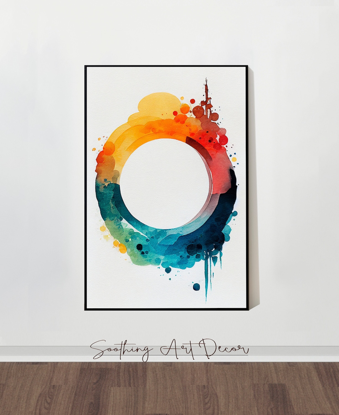 Watercolor Rainbow Digital Circular Wall Art, Mid Century Modern ...