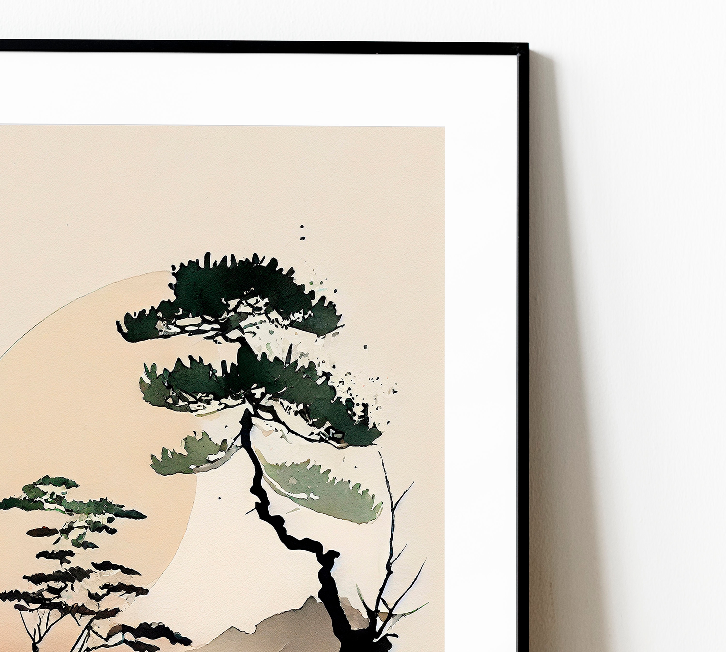 Simple Japandi Tree Circle Digital Download Art, Botanical Wabi Sabi ...