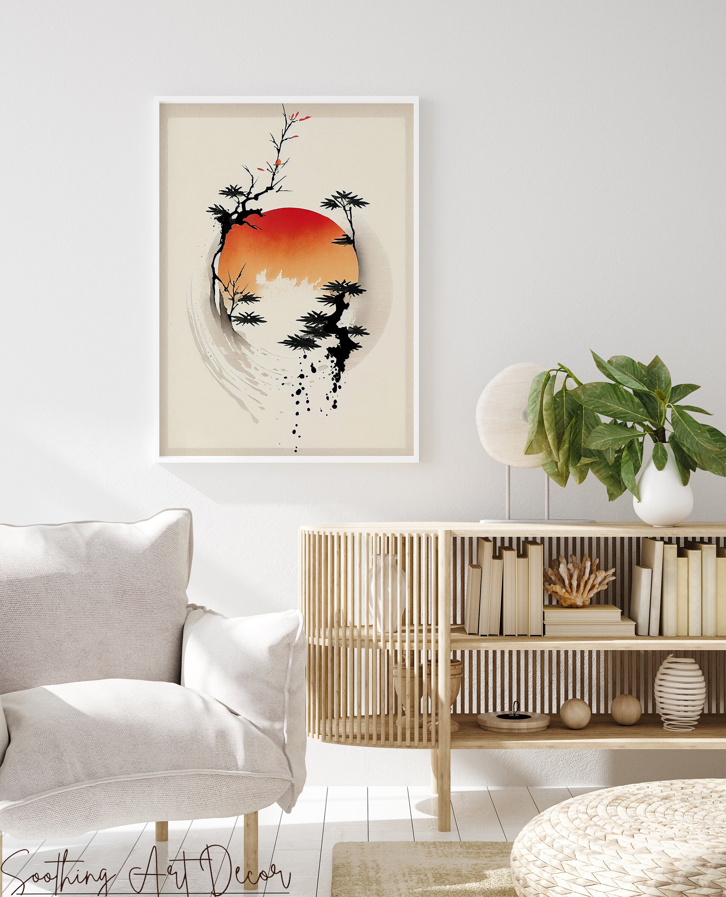 Simple Minimalist Japandi Circle Digital Download Art, Botanical Enso Circle Wabi Sabi Vintage ...