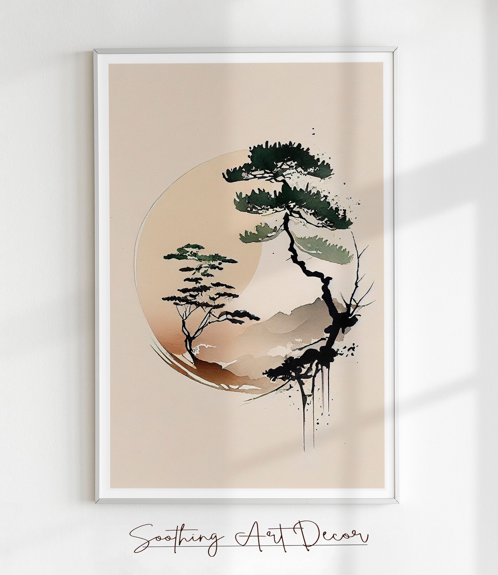Simple Japandi Tree Circle Digital Download Art, Botanical Wabi Sabi Vintage Woodblock Print 22 ...