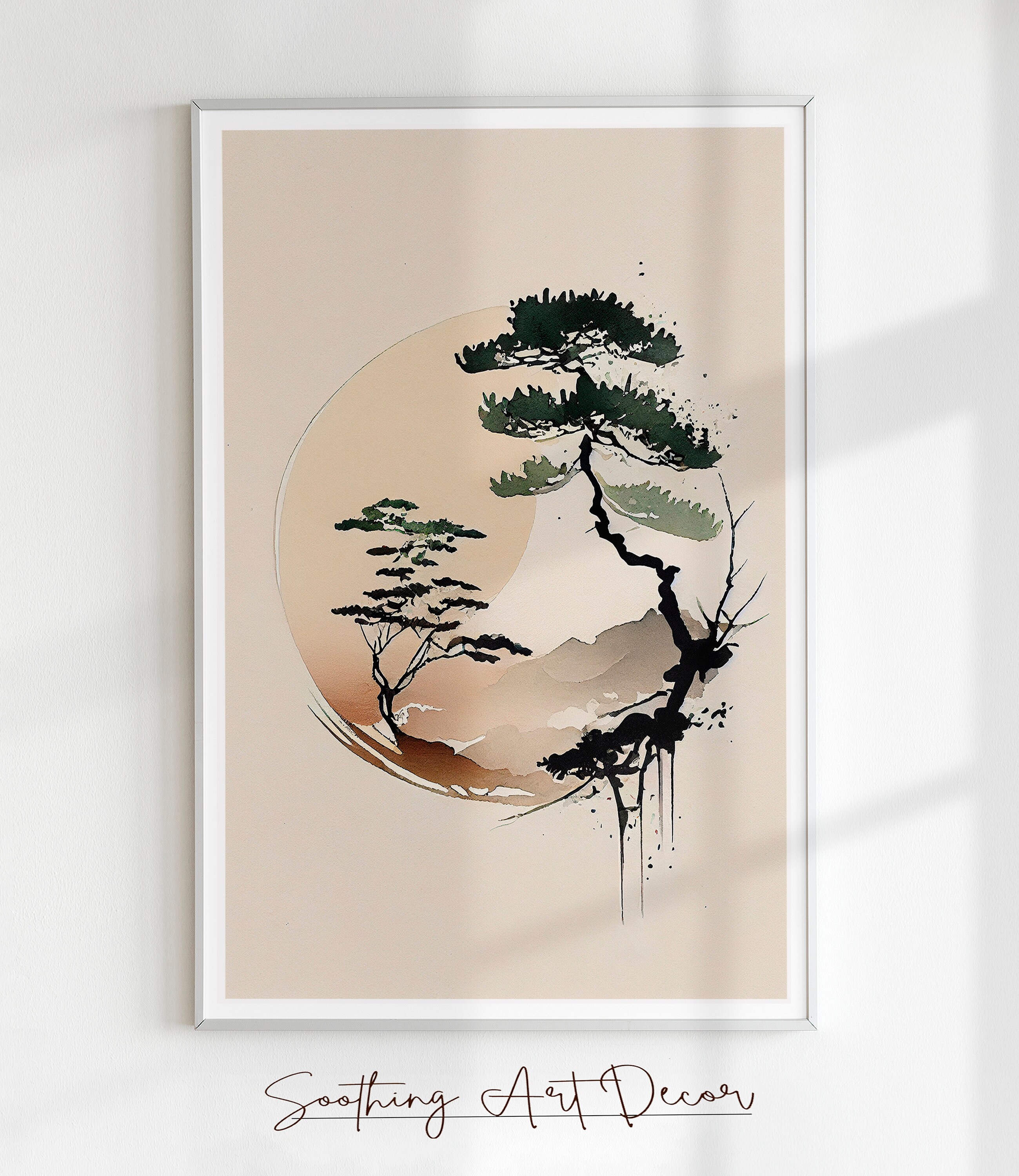 Simple Japandi Tree Circle Digital Download Art, Botanical Wabi Sabi ...