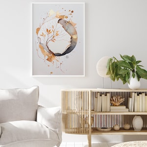 Simple Japandi Kintsugi Zen Enso Circle Wall Art, Golden Textured Sage Green Earth Tone Print ...