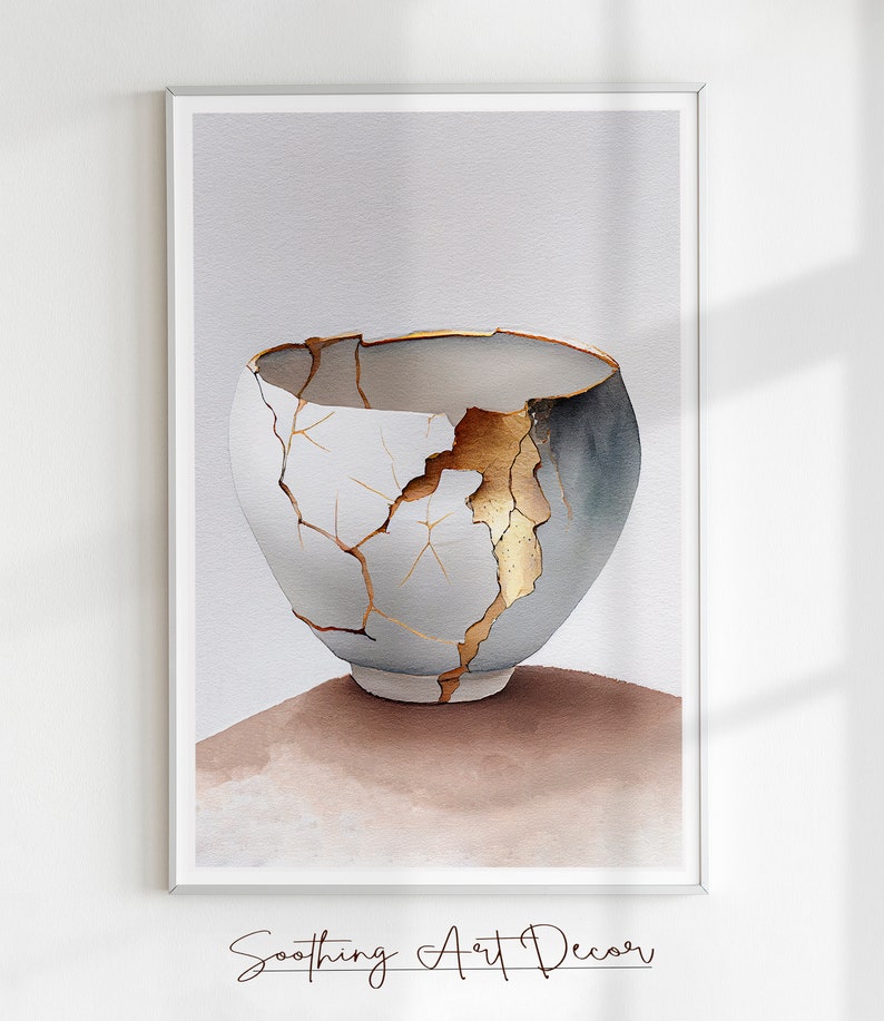 Zen Kintsugi Marble Ceramic Wall Art Simple Watercolor Gold - Etsy