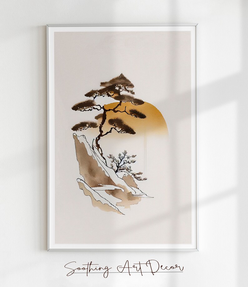 Simple Minimalist Japandi Circle Digital Download Art, Tree Enso Circle Wabi Sabi Vintage ...