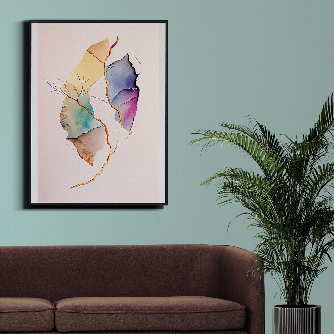 Japanese Kintsugi Mask Art Simple Watercolor Gold Print - Etsy