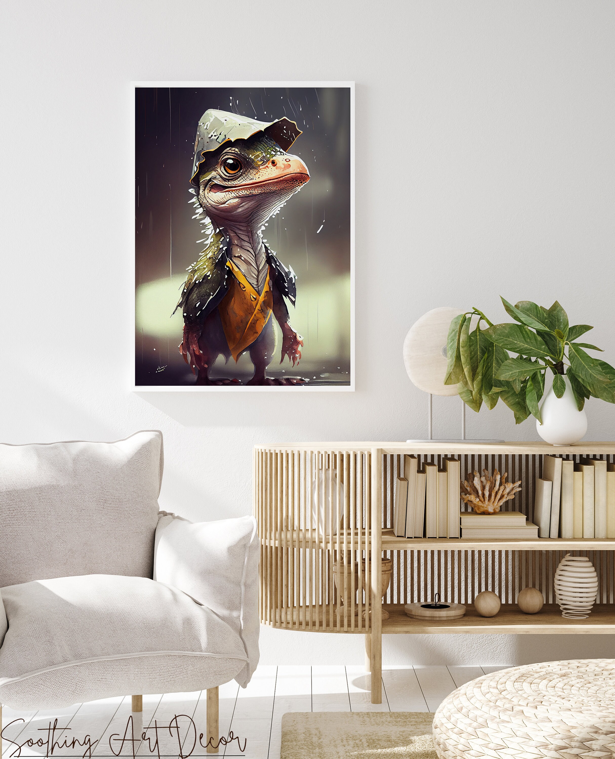 Chibi Dino Bedroom Watercolor Print, Mythical Creatures Baby Dragon Art ...