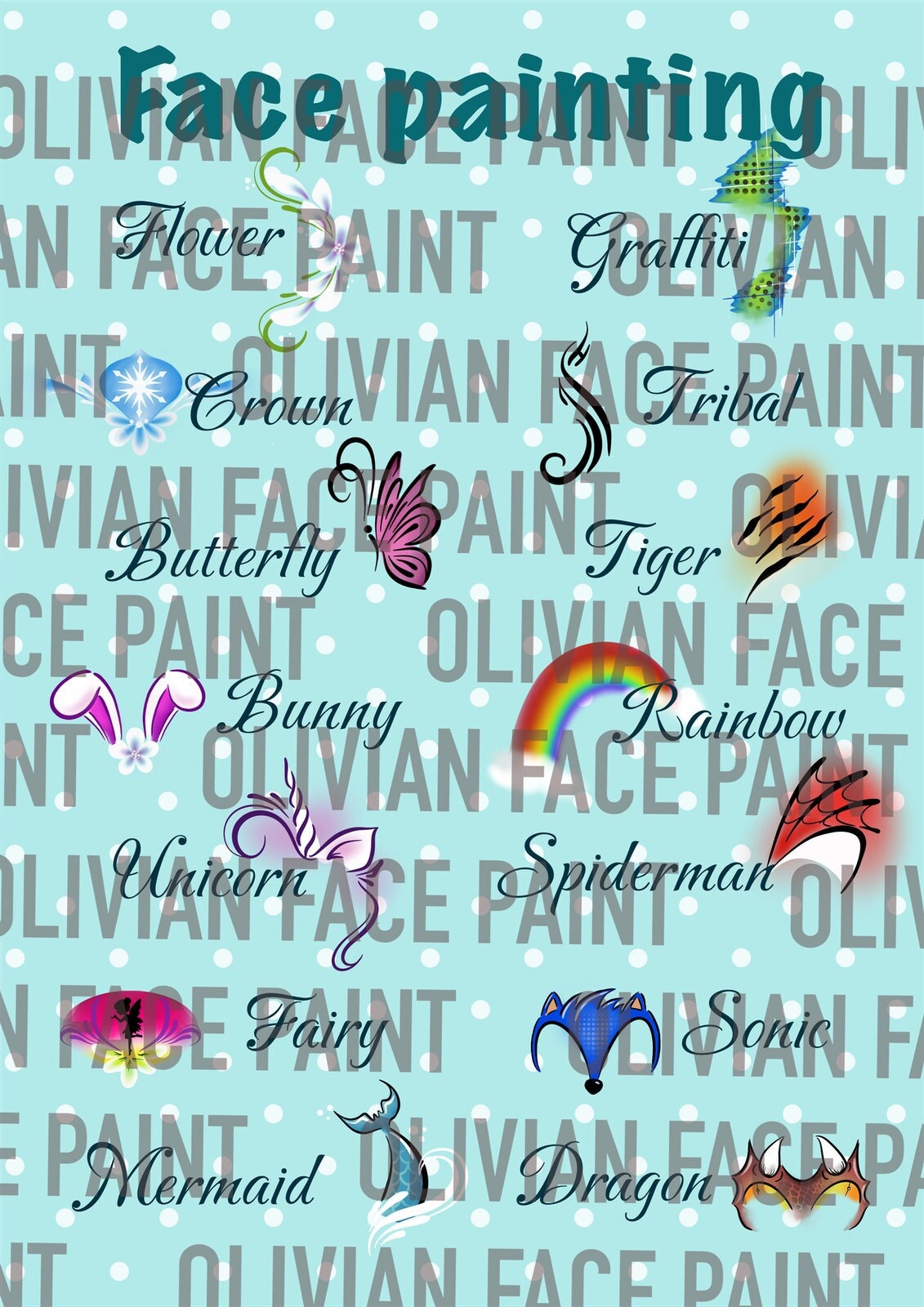 14 Popular Design Face Paint Menu Board, Face Paint Word Board, Face ...