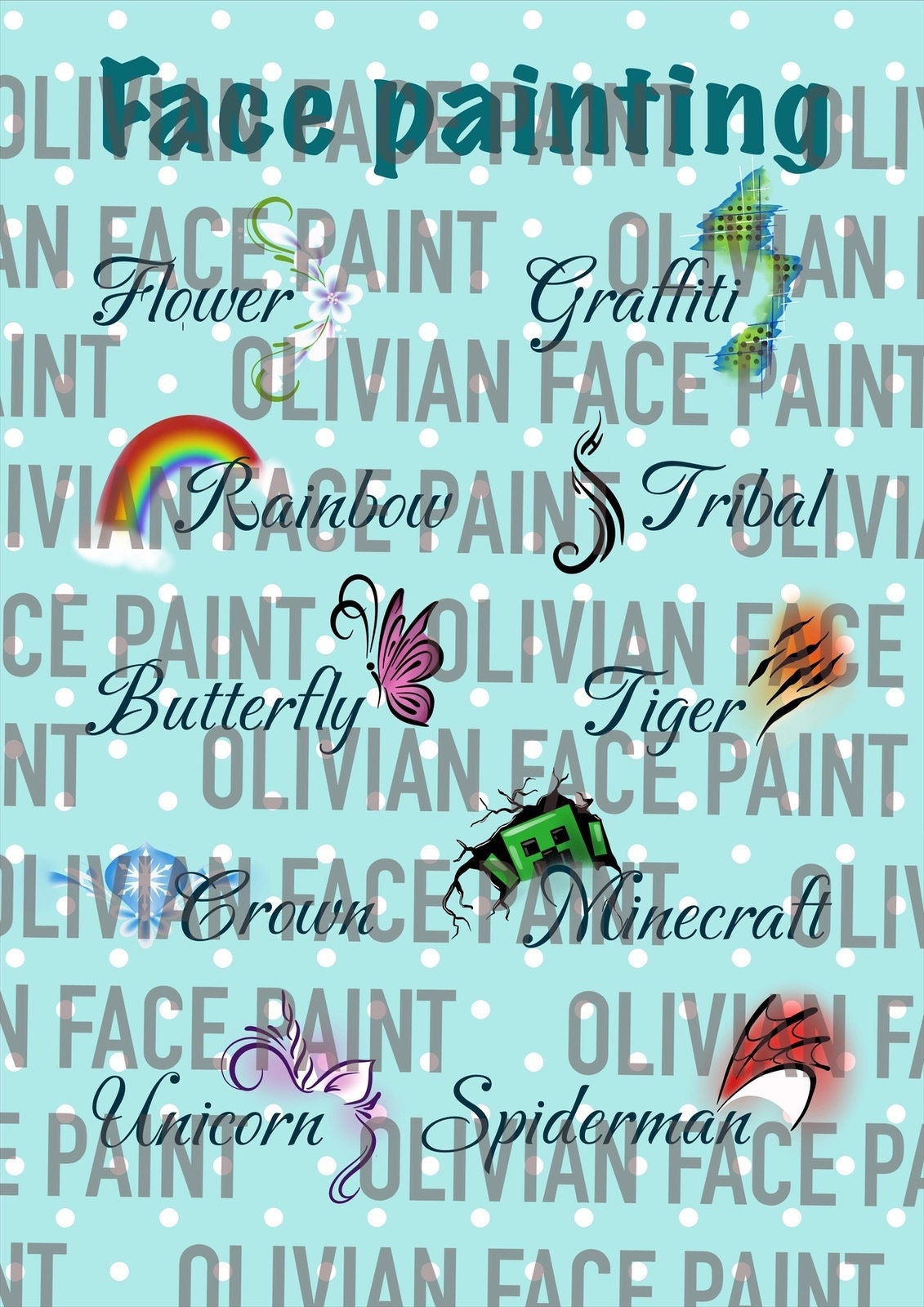 10 Popular Design Face Paint Menu Board, Face Paint Word Board, Face ...