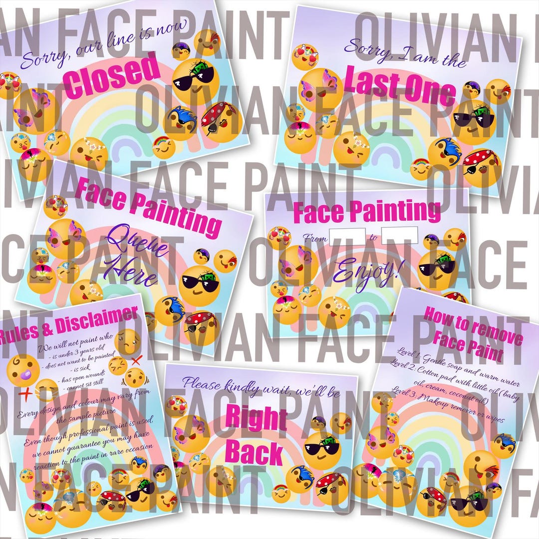 7 Face Paint Sign Bundle, Face Paint Sign Board, Digital Print - Etsy