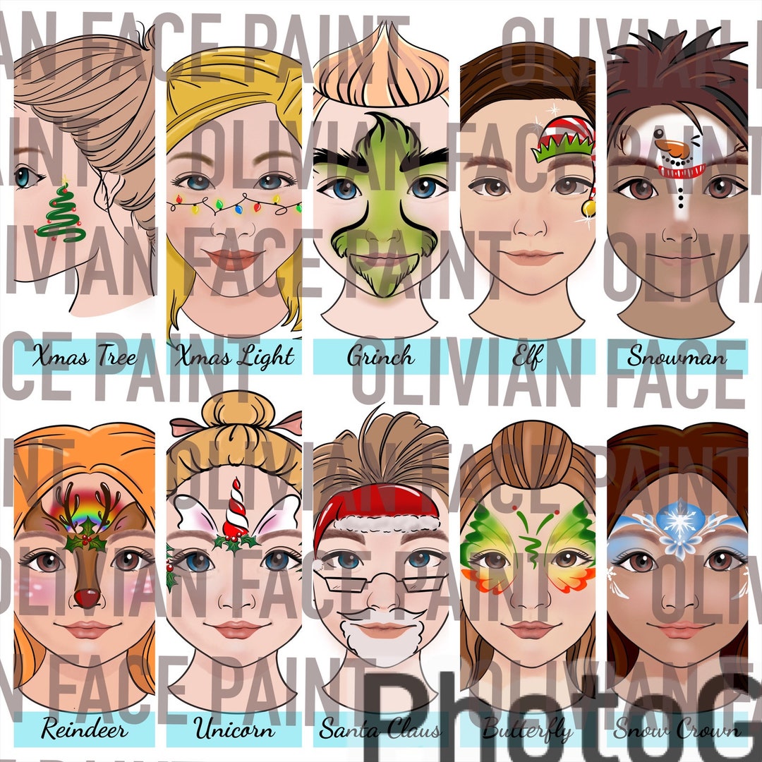 10 Design Xmas Face Paint Menu Board, Face Paint Word Board, Face Paint ...