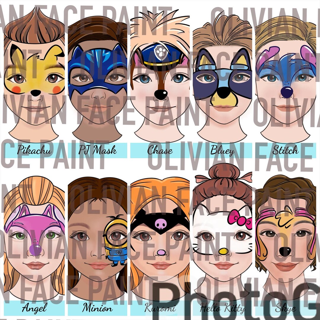 10 Design Cartoon Face Paint Menu Board, Face Paint Word Board, Face ...