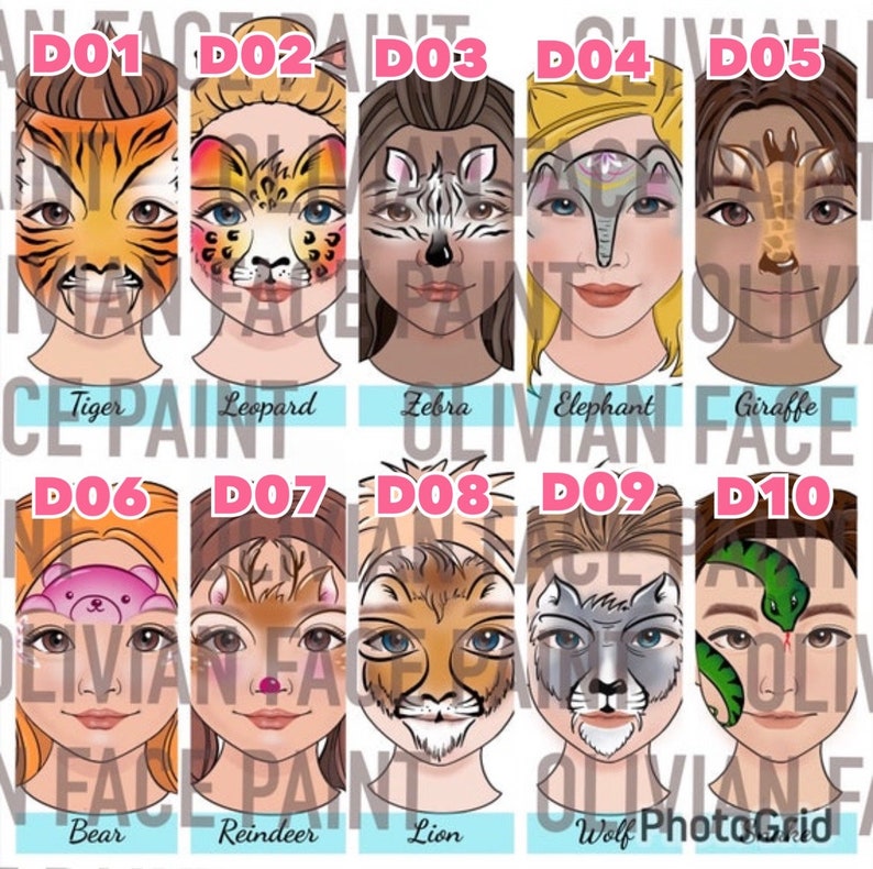 ANY 1 Free Selection of Face Paint Menu Board Face Paint - Etsy