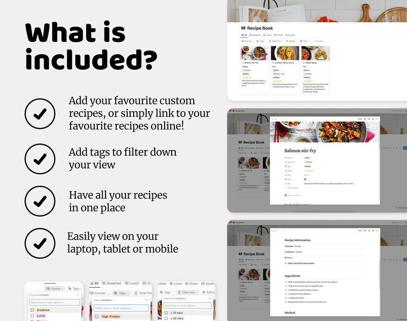 Recipe Book Notion Template Digital Download Editable Dashboard Life Planner Personal Planner ...