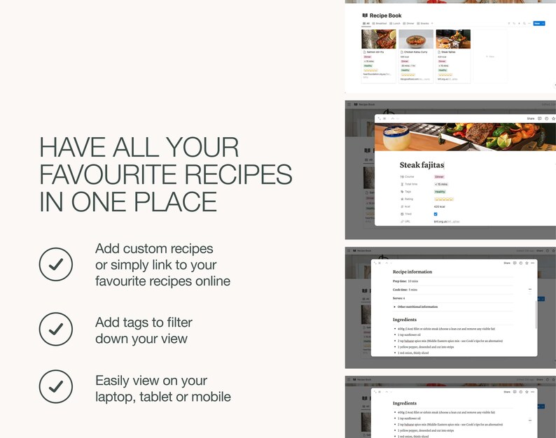 Recipe Book Notion Template | Digital Download | Editable Dashboard | Life Planner | Personal ...