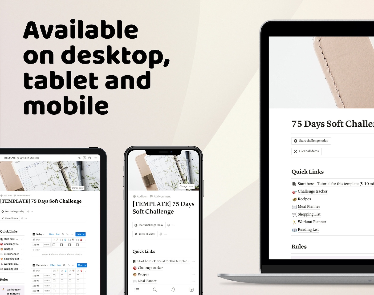 75 Days Soft Challenge Notion Template Aesthetic Digital Planner Editable Dashboard Life Planner ...