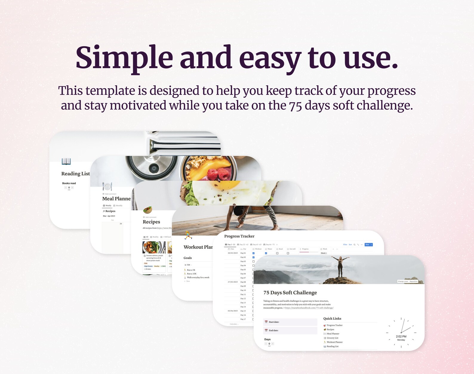 75 Days Soft Challenge Notion Template Aesthetic Digital - Etsy