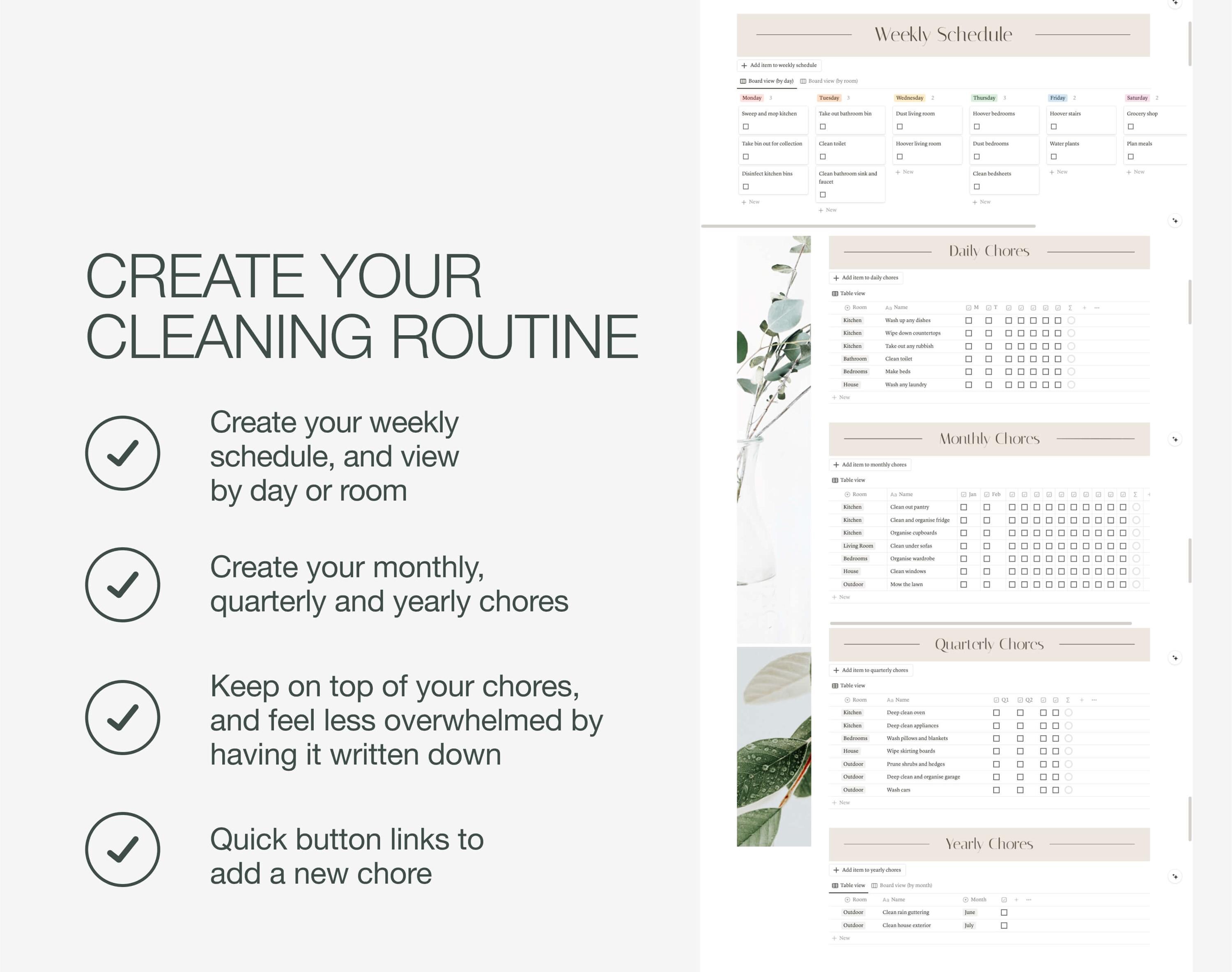 Cleaning Dashboard Notion Template Organise and Track Household Tasks ...